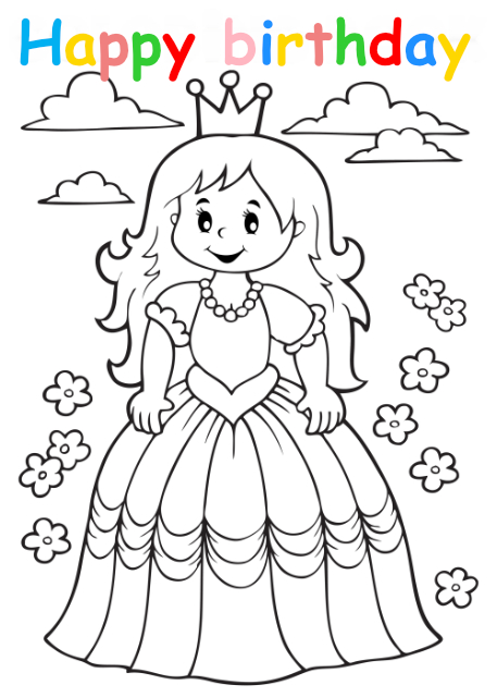 8269 - Colouring in birthday card with princess - Beebooh Wholesale